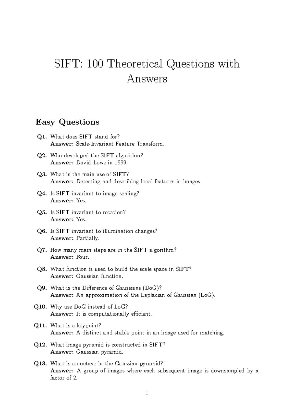 SIFT: 100 Theoretical Questions & Answers for Q1-Q100 - Studocu