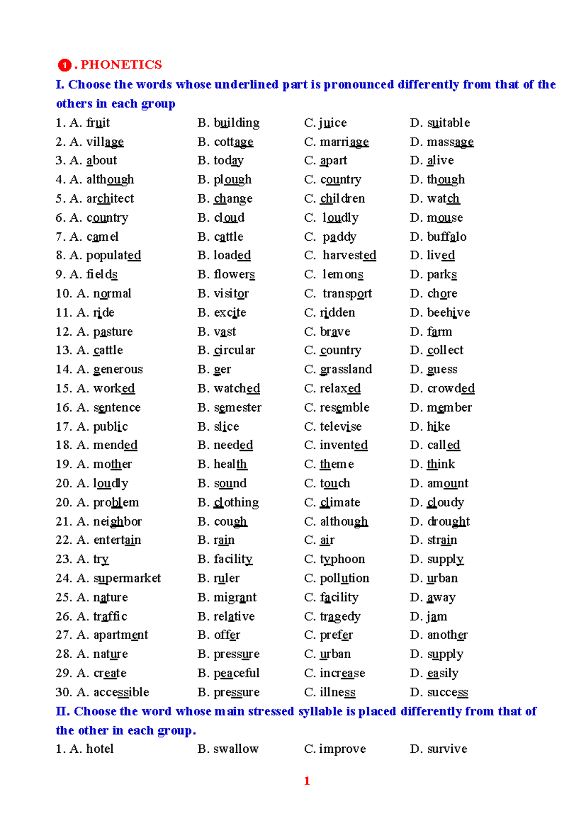 Unit 2 Practice - Phonetics I & Multiple Choice Exercises - Studocu