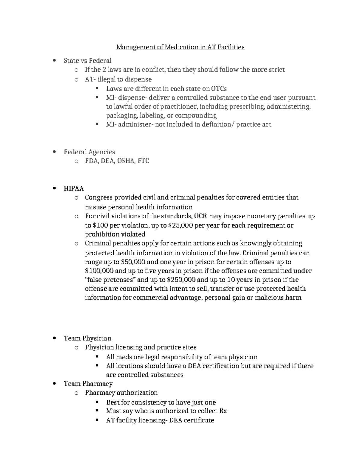 Management of Medication in AT Facilities: Laws & Procedures - Studocu