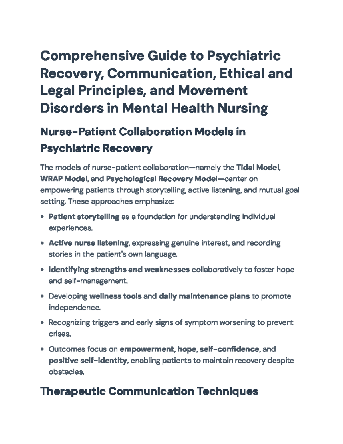 Comprehensive Guide to Psychiatric Recovery & Nursing Interventions (MHN 302) - Studocu
