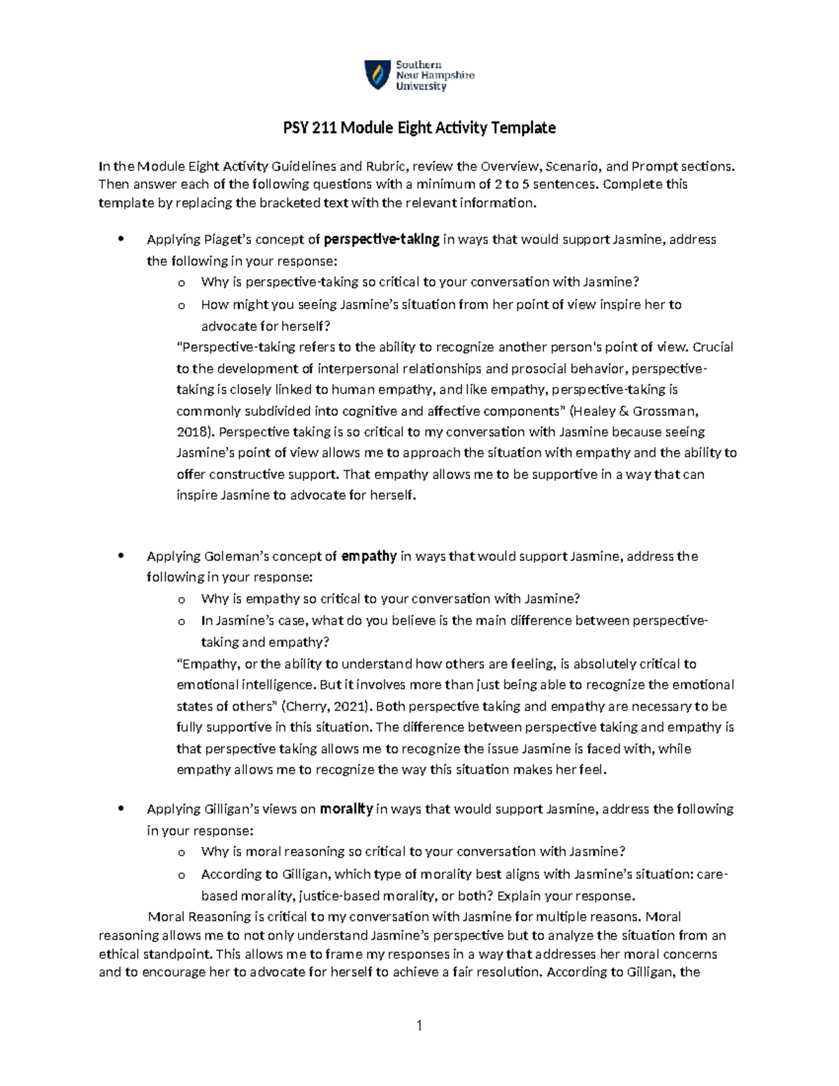 PSY 211 Module Eight Activity Template - Then answer each of the ...
