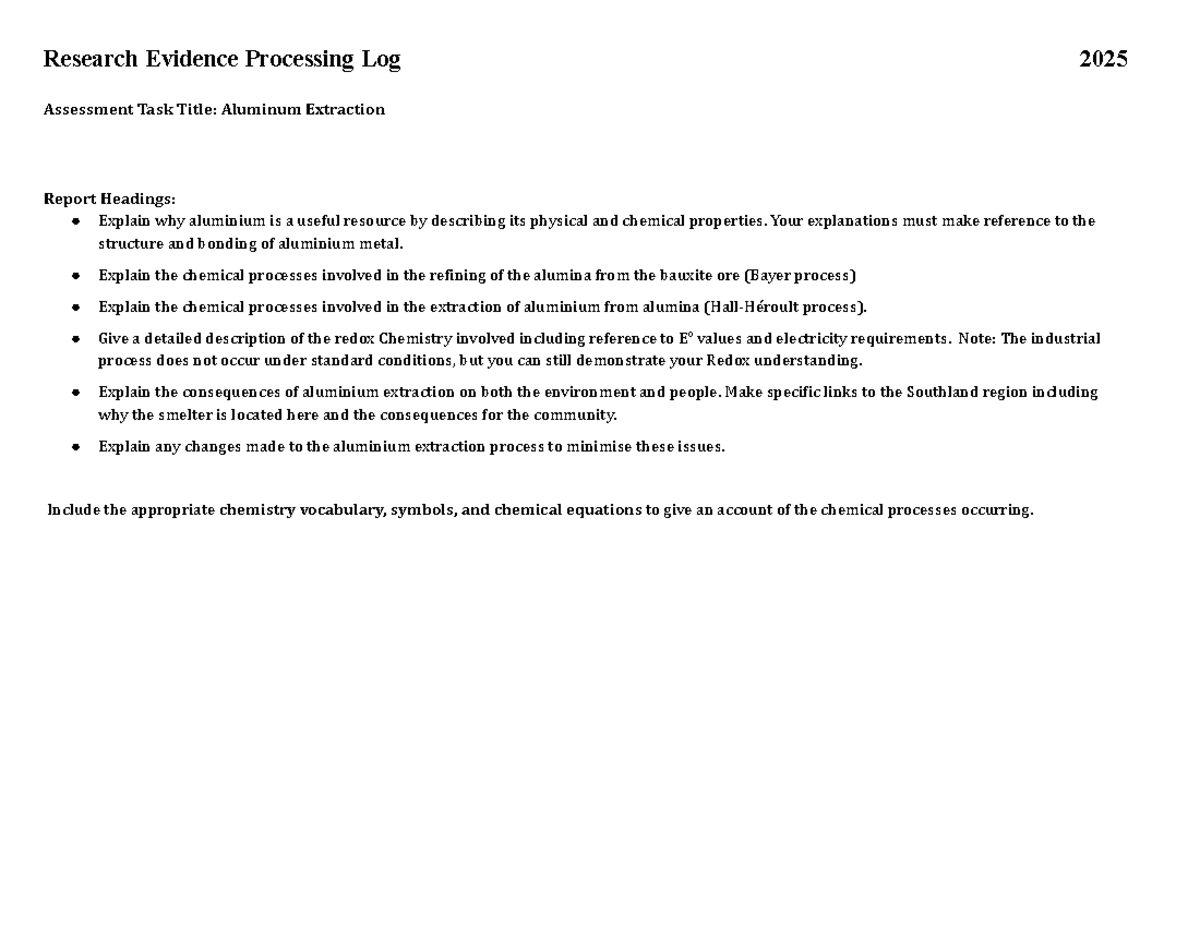 Aluminum Extraction Report (CHEM 2025): Processes, Properties, and ...