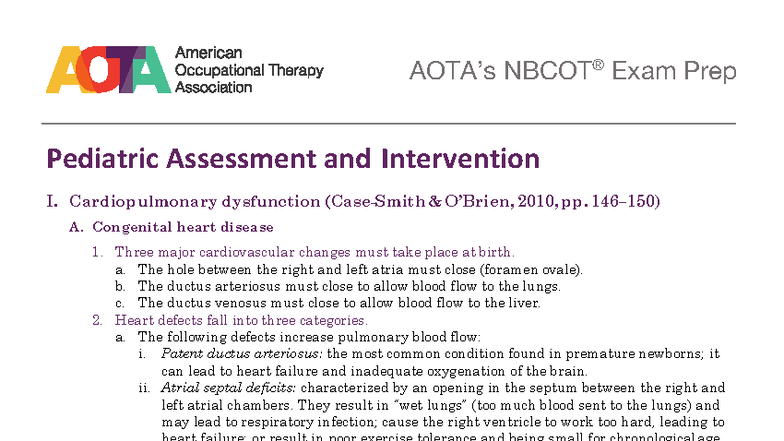 Exam Prep: Pediatric Assessment and Intervention I (2010) - Studocu