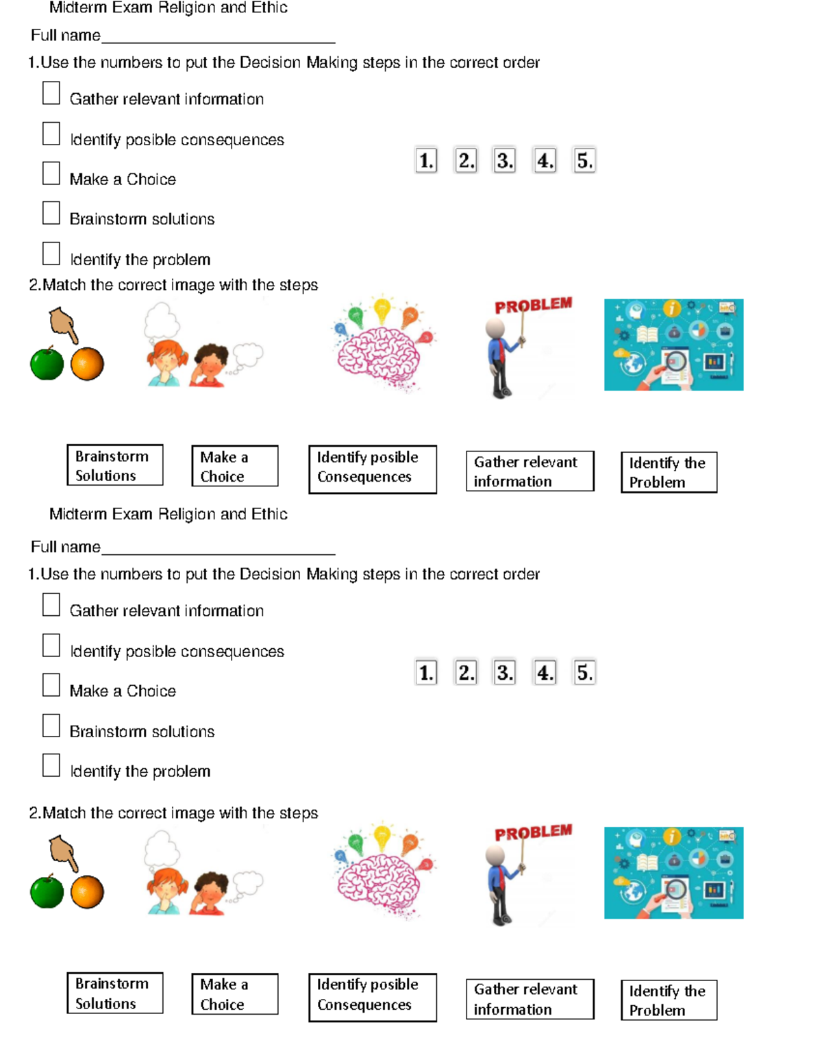 Midterm Exam Notes for Religion and Ethics 97: Decision Making Steps ...
