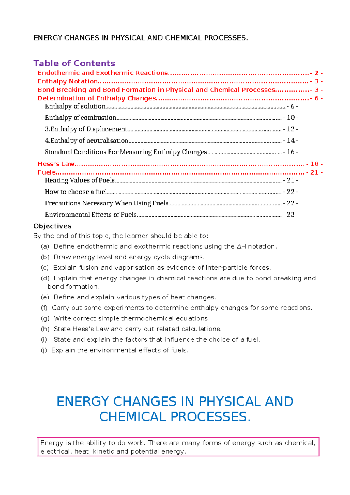 Energy Changes in Physical and Chemical Processes - CHEM 4.2 Notes ...