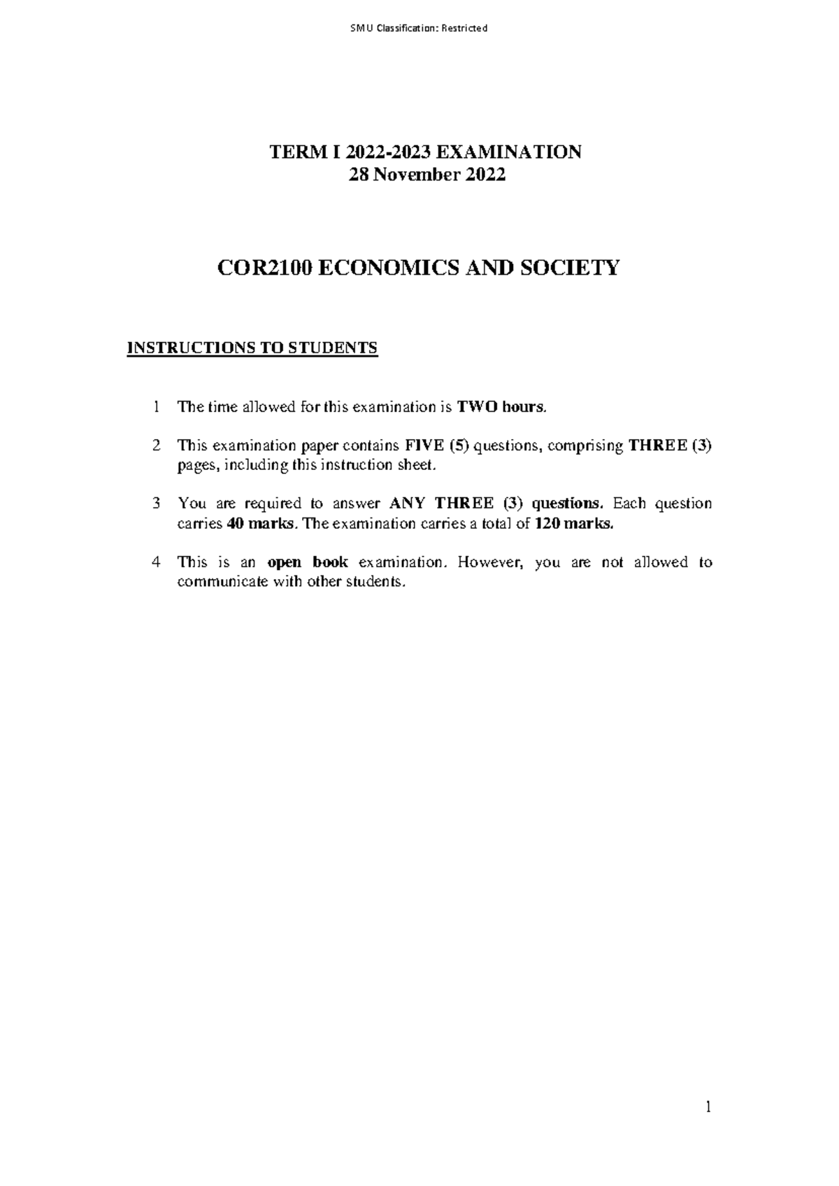 COR2100 E&S Final Exam Nov 2022: Instructions & Questions - Studocu