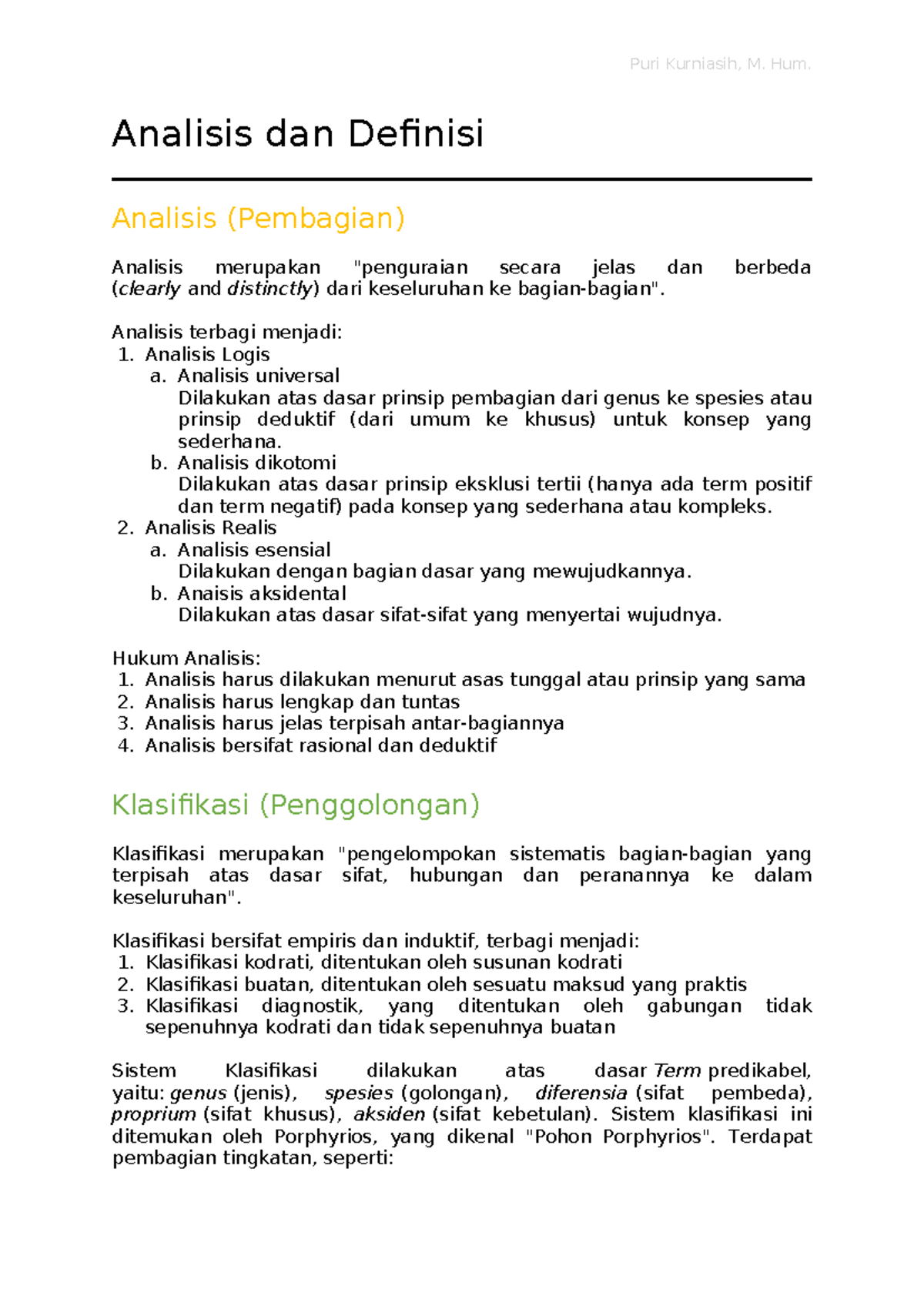 Materi Inisiasi 3: Analisis dan Klasifikasi Definisi dalam Ilmu - Studocu