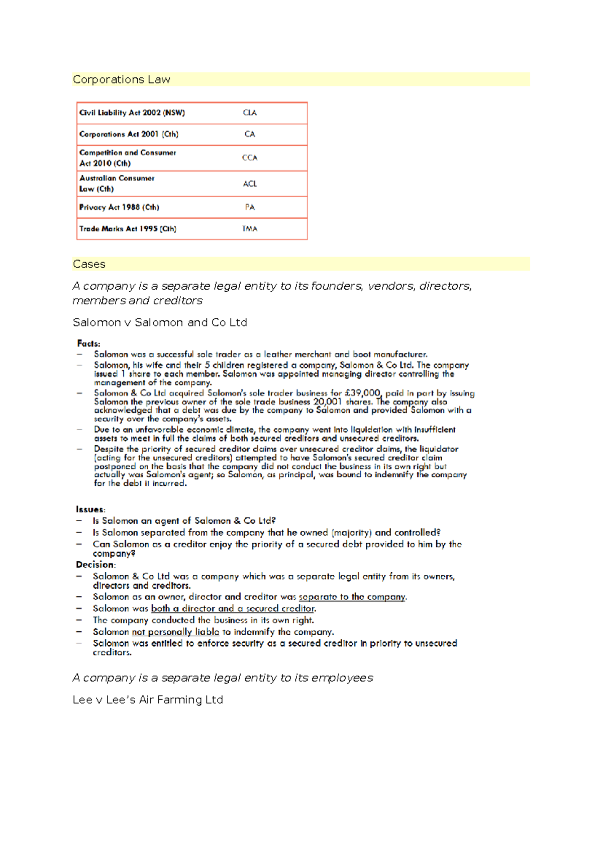 Corporation's Law Notes: Directors' Duties & Case Analysis (Final Exam ...