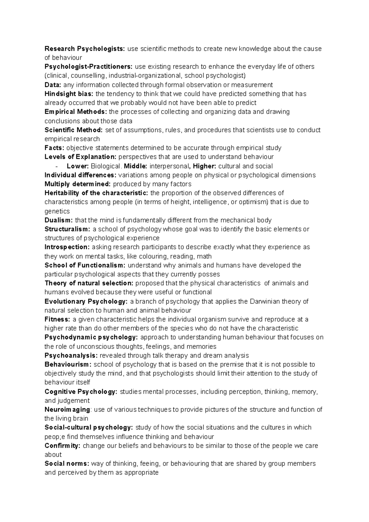 PSY 120: Key Terms and Definitions for Chapters in Psychology - Studocu