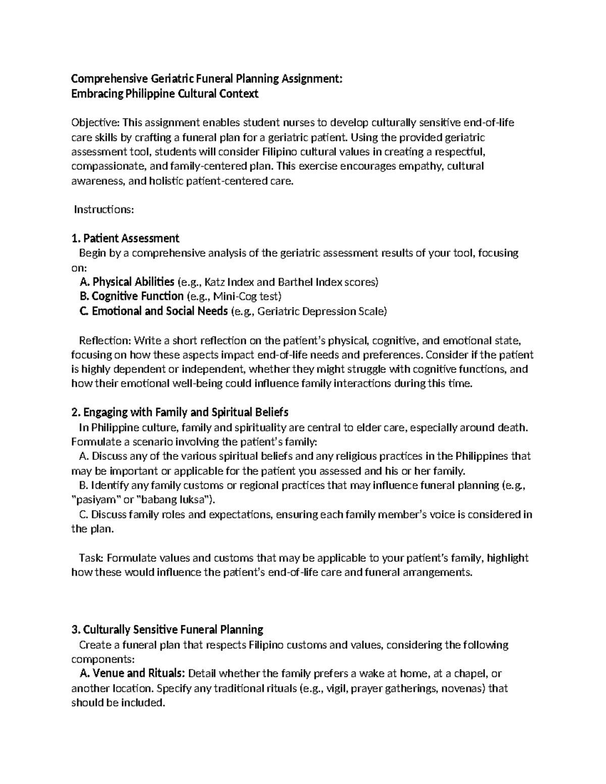 Comprehensive Geriatric Funeral Planning Assignment - Using the ...