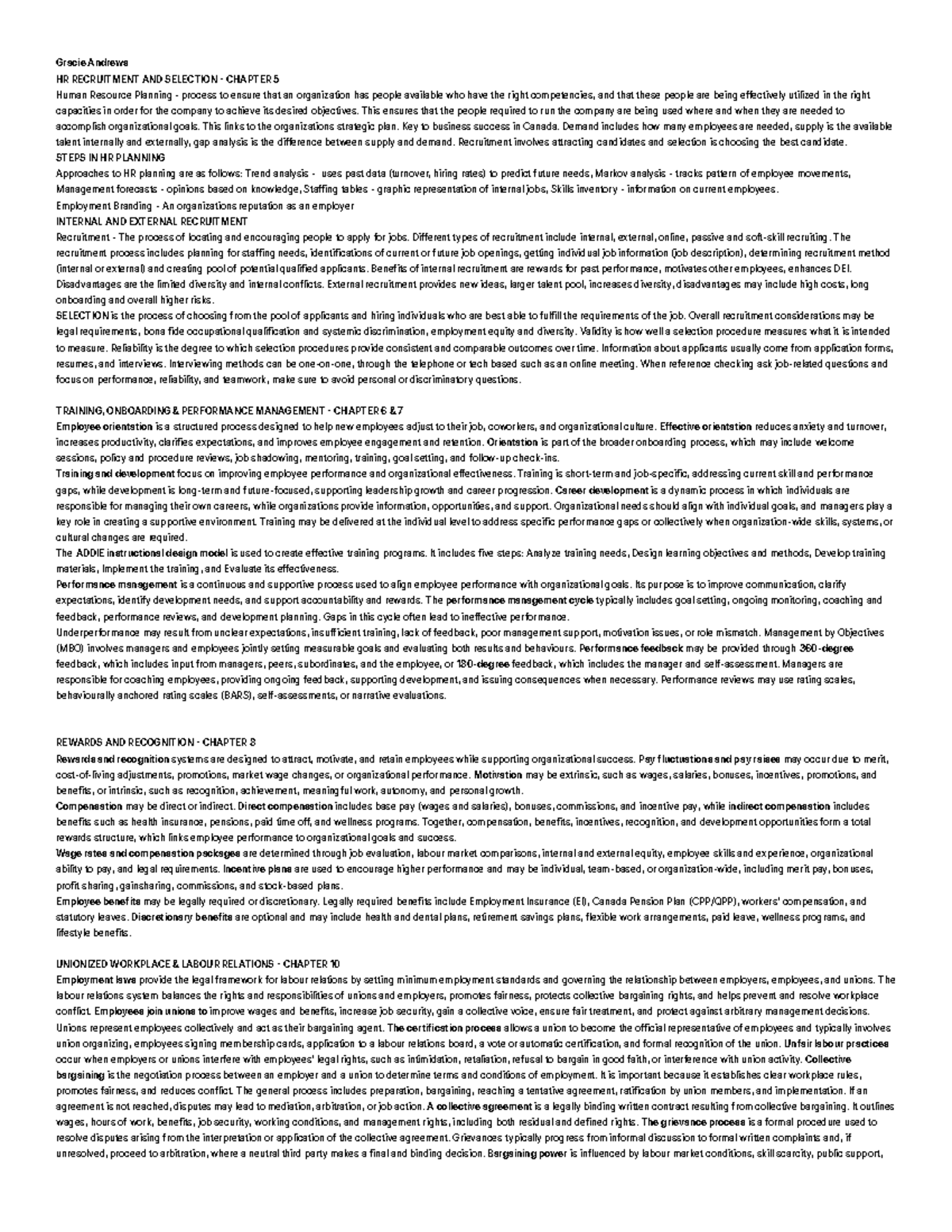 HR RECRUITMENT & SELECTION CHEAT SHEET: Key Concepts & Processes - Studocu