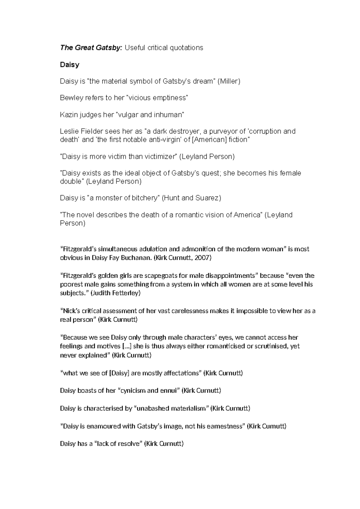 The Great Gats: Critical Perspectives on Daisy Buchanan and the ...