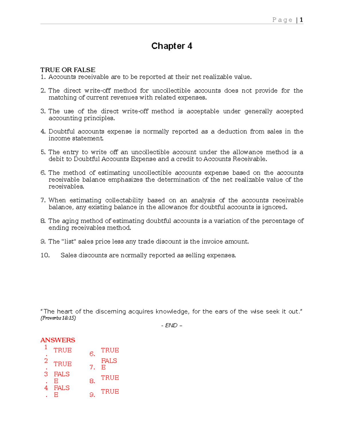 Chapter 4 Accounts Receivable: True or False Questions and Answers - Studocu