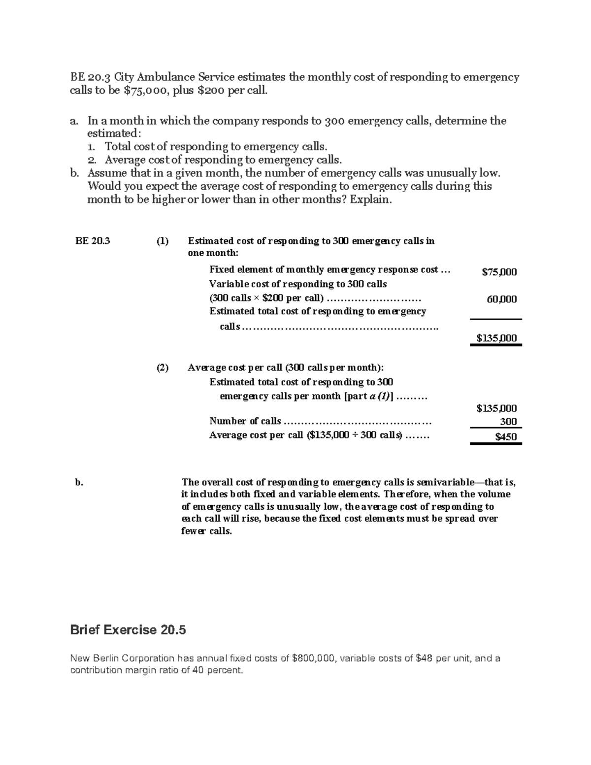Chapter 20 Homework 19th Edition - BE 20 City Ambulance Service ...