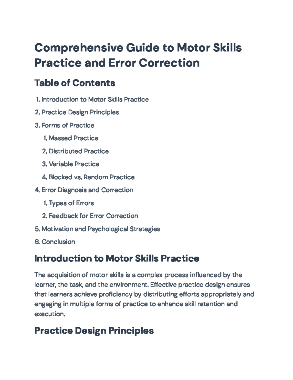 Comprehensive Guide to Motor Skills Practice and Error Correction ...