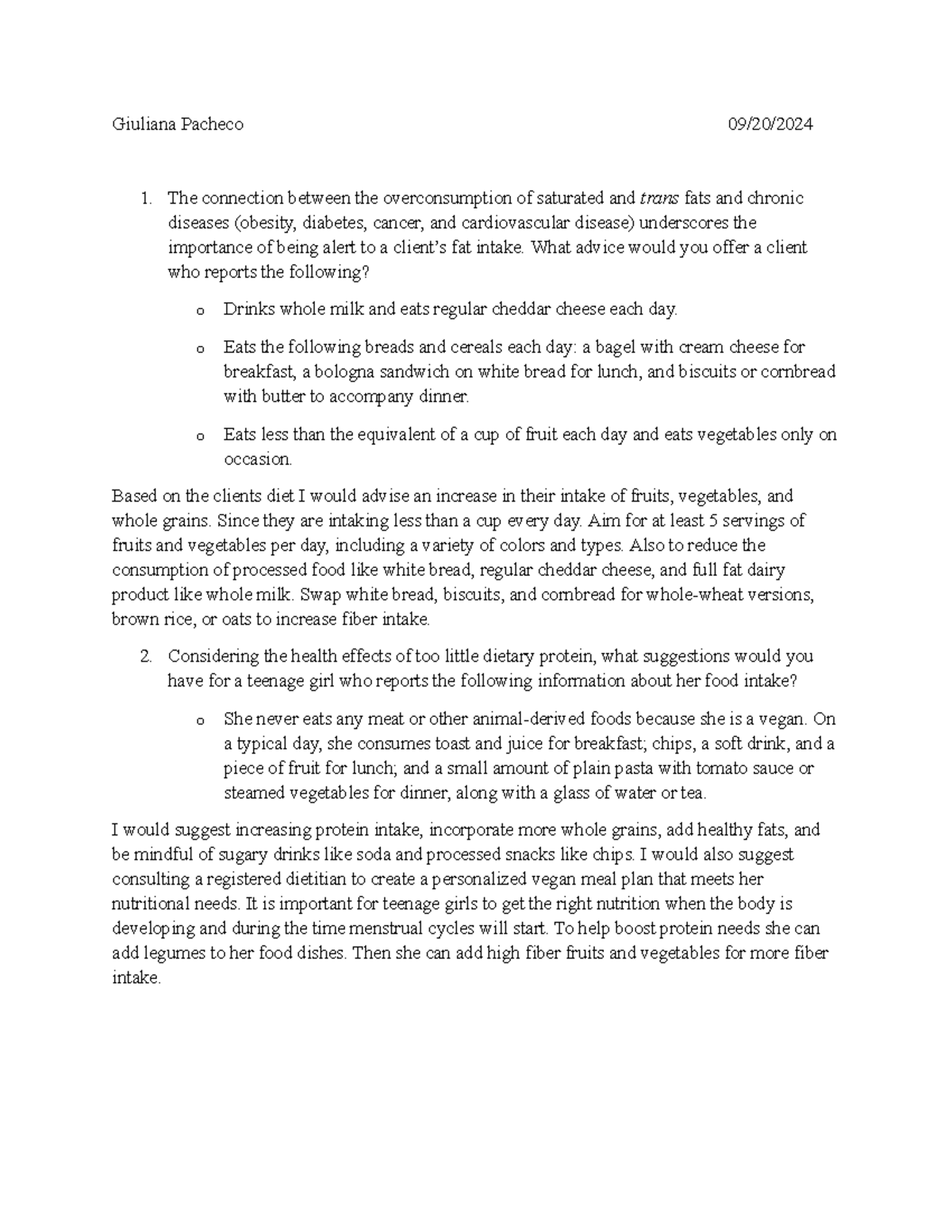 Macronutrients - Assignment Q&A on Diet and Health Recommendations ...