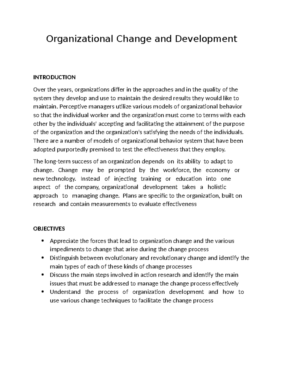 Organizational Change and Development: A Comprehensive Overview - Studocu