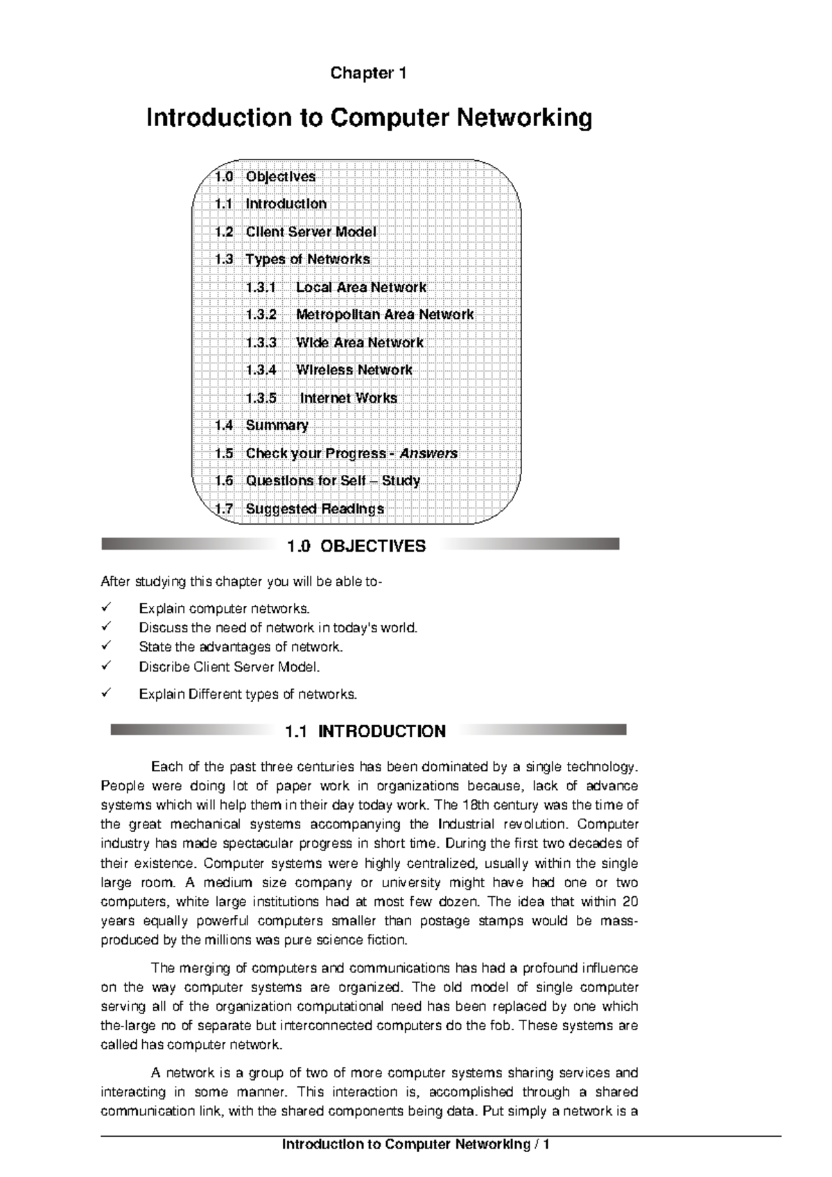 BCA-221 Network Fundamentals - Introduction to Computer Networking / 1 Chapter 1 Introduction to ...