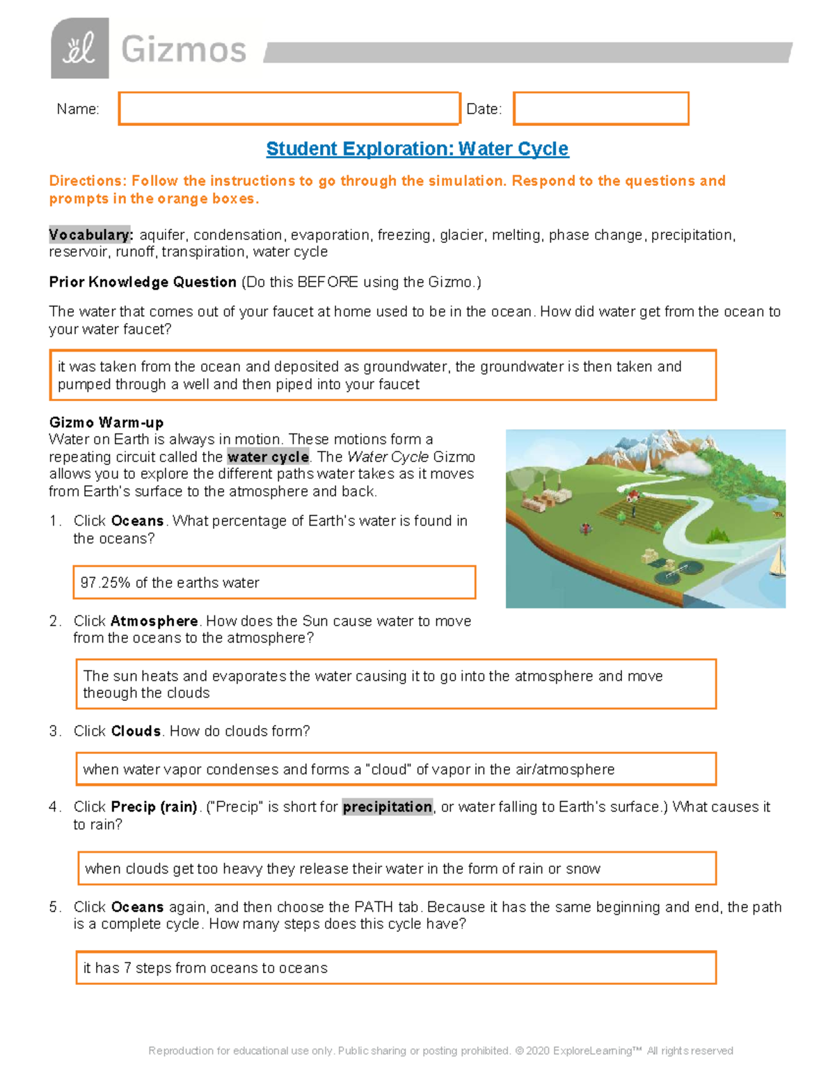 Gizmo Water Cycle Exploration: Student Activity & Questions - Studocu
