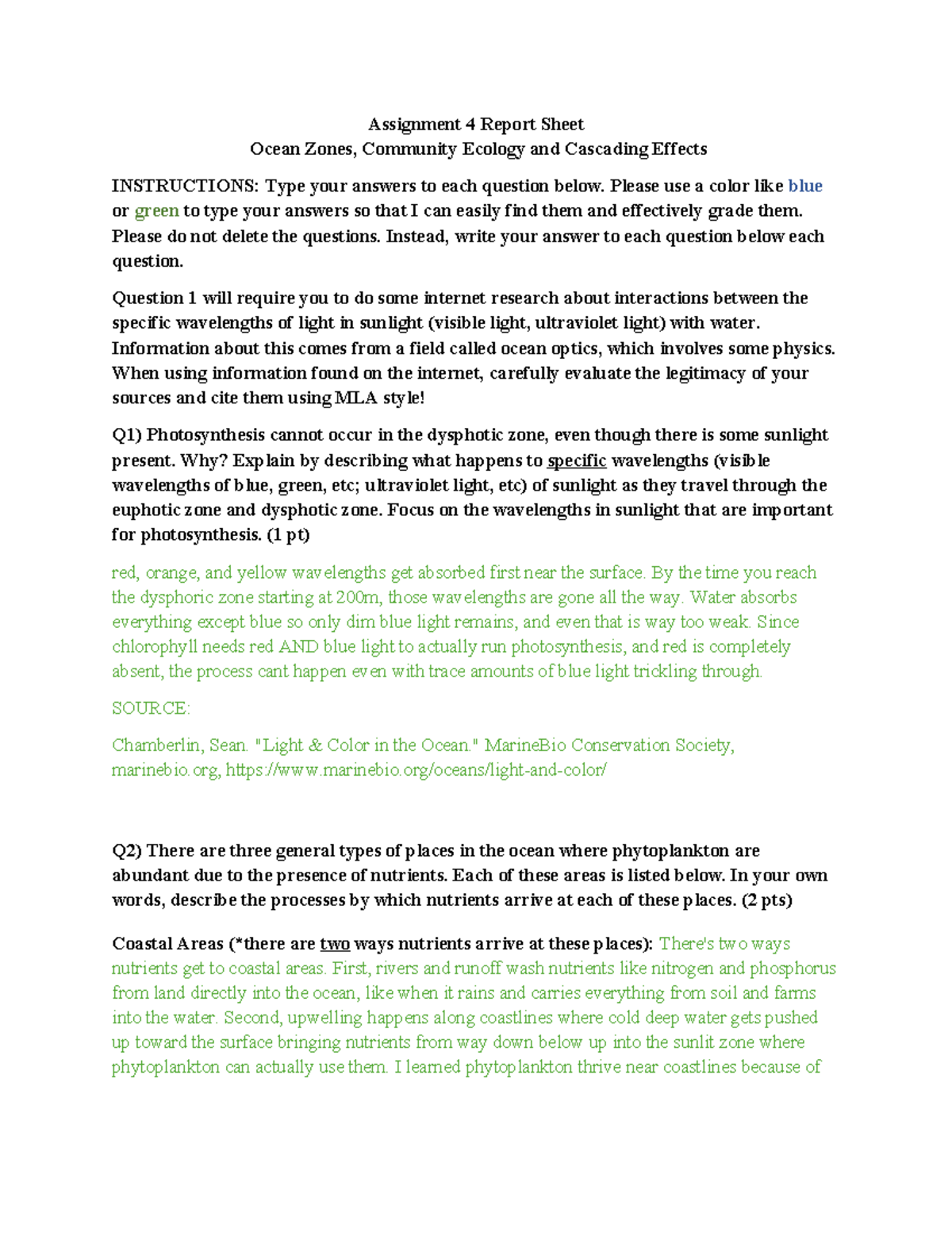 Assignment 4 Report Sheet: Ocean Zones & Community Ecology Insights ...