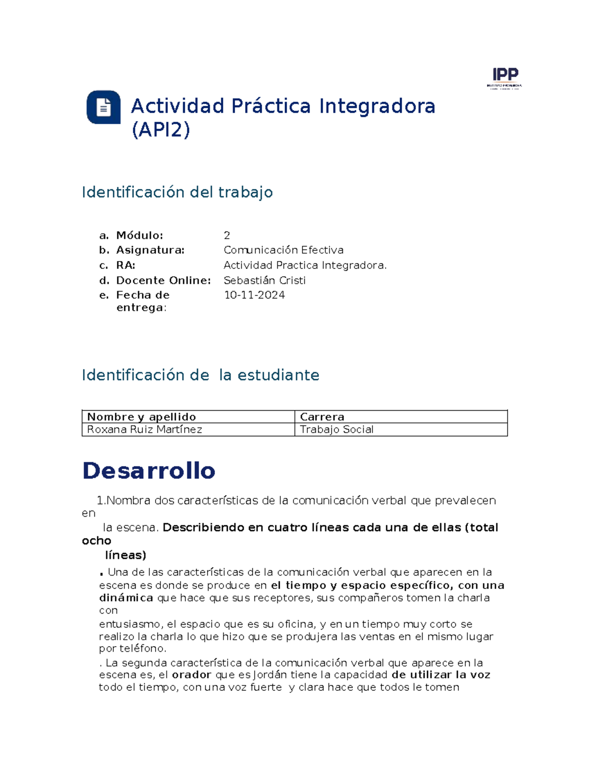 Actividad Práctica Integradora (API2): Análisis de Comunicación Efectiva - Studocu