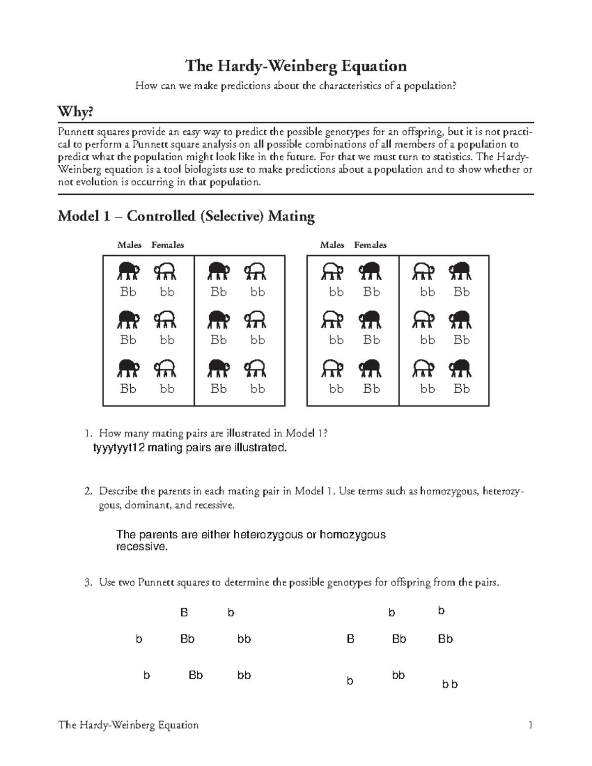 Hardy-Weinberg Equation Analysis and Predictions for AP Biology (APBIO ...