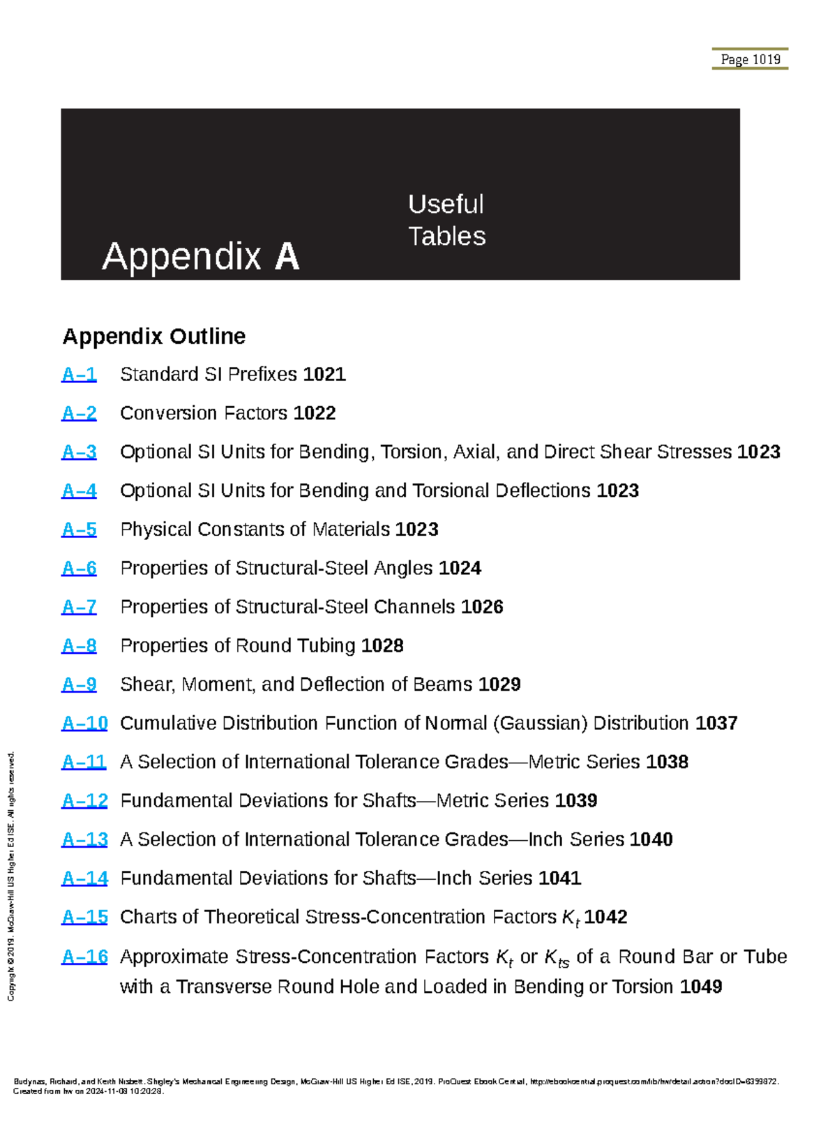 Appendix A: Key Tables for SI Units and Structural Properties - Studocu