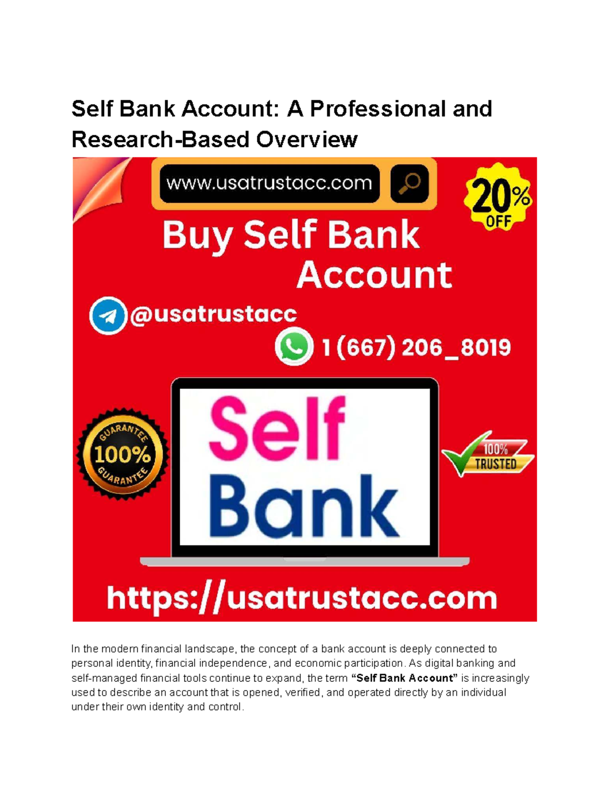 Self Bank Account: A Comprehensive Guide to Ownership and Management ...