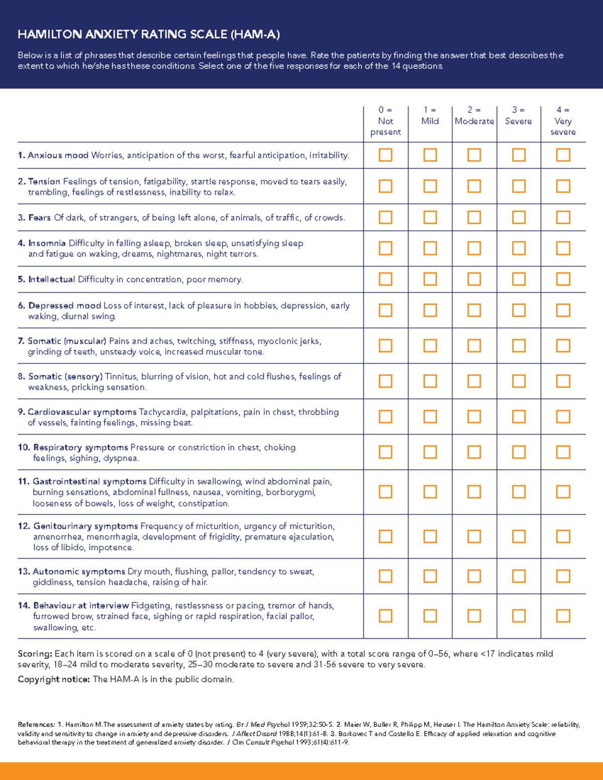 Hamilton Anxiety Rating Scale (HAM-A) Assessment Guide - Studocu