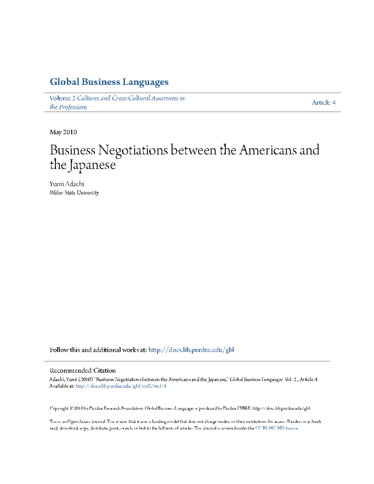 Negotiations in Global Business Languages: Americans vs. Japanese - Studocu