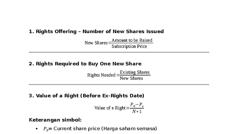 FIN537-NOTA Formula Chapter 2 Raising Capital - Rights Offering ...