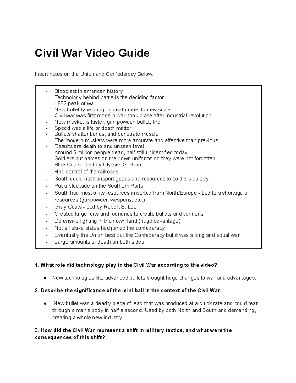 APUSH Civil War Video Guide: Key Insights on Union & Confederacy - Studocu