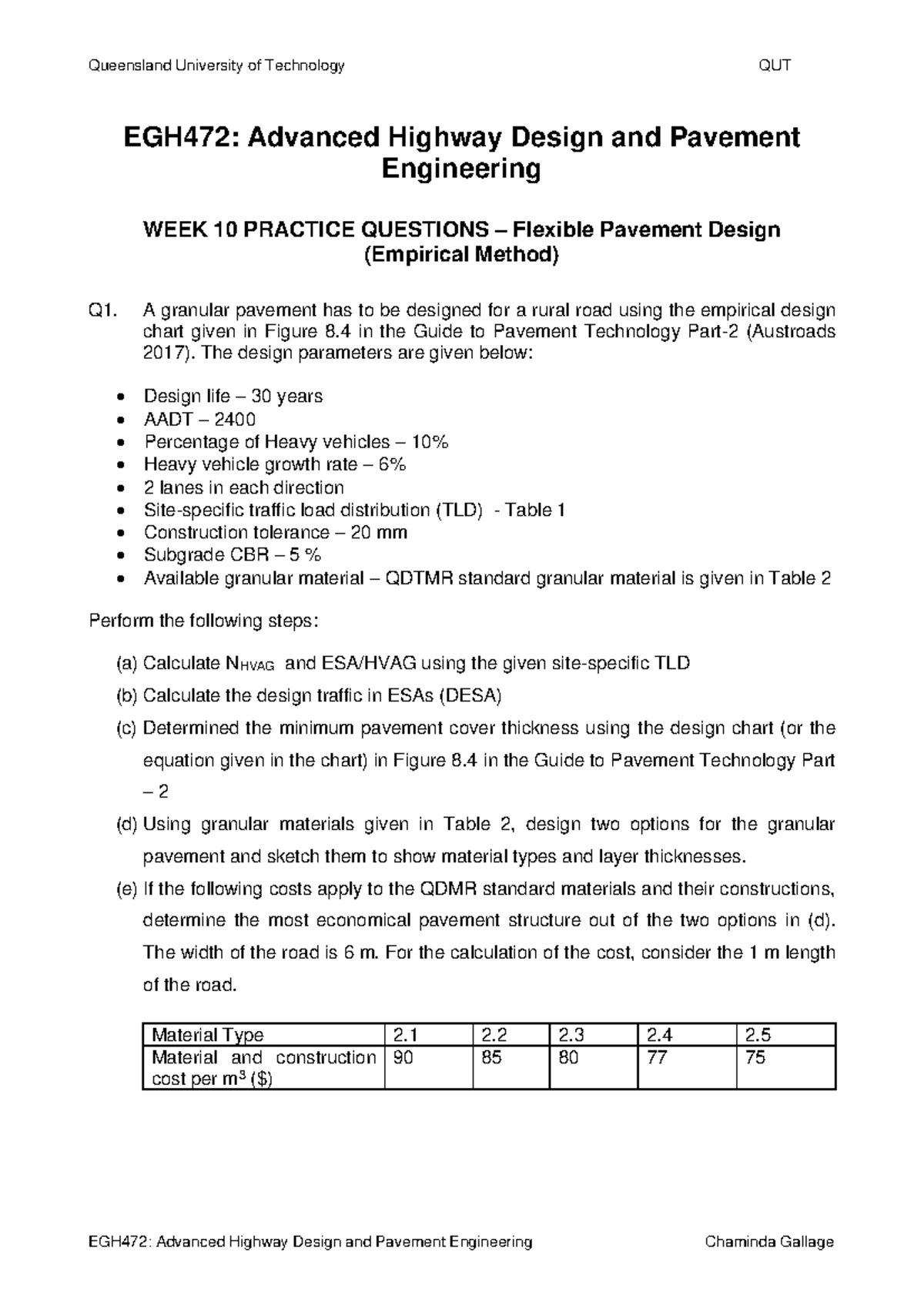EGH472: Week 10 Tutorial on Flexible Pavement Design - Studocu