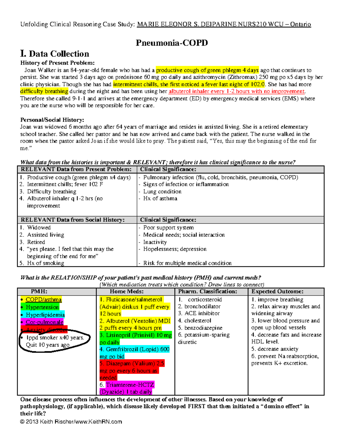 W210 NURS210 Week 1 Case Study: Pneumonia-COPD Unfolding Reasoning ...