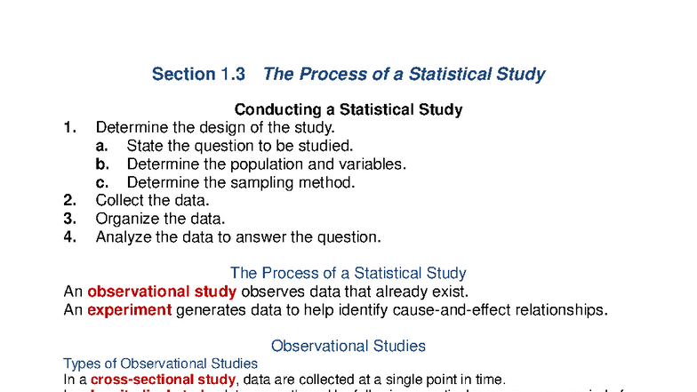Statistical Study Processes and Data Analysis Techniques - Section 1 ...
