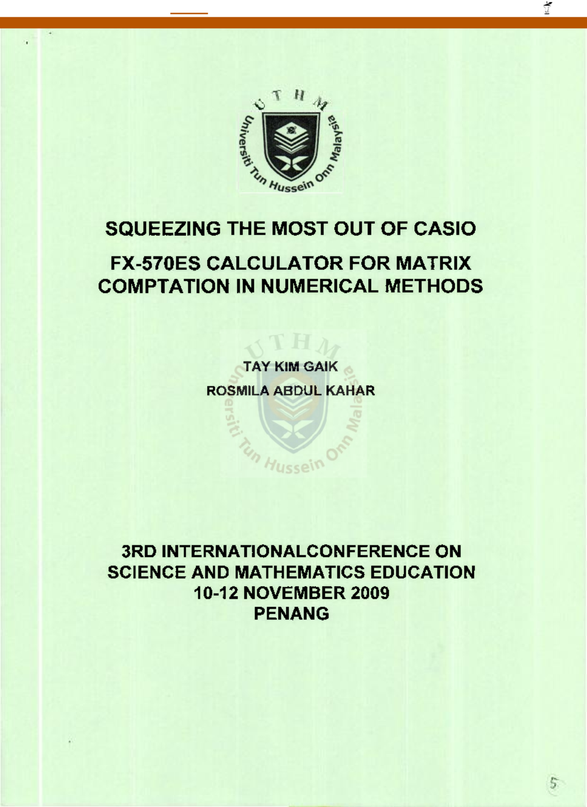 SQUEEZING THE MOST OUT OF CASIO FX-570ES: MATRIX COMPUTATION IN ...