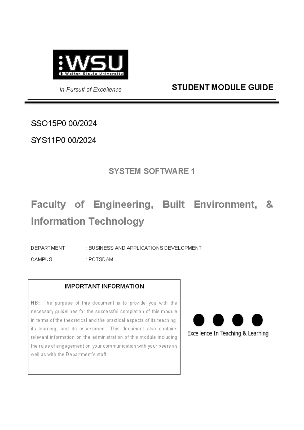 System Software 1 SSO15P0 - Comprehensive Student Module Guide - Studocu