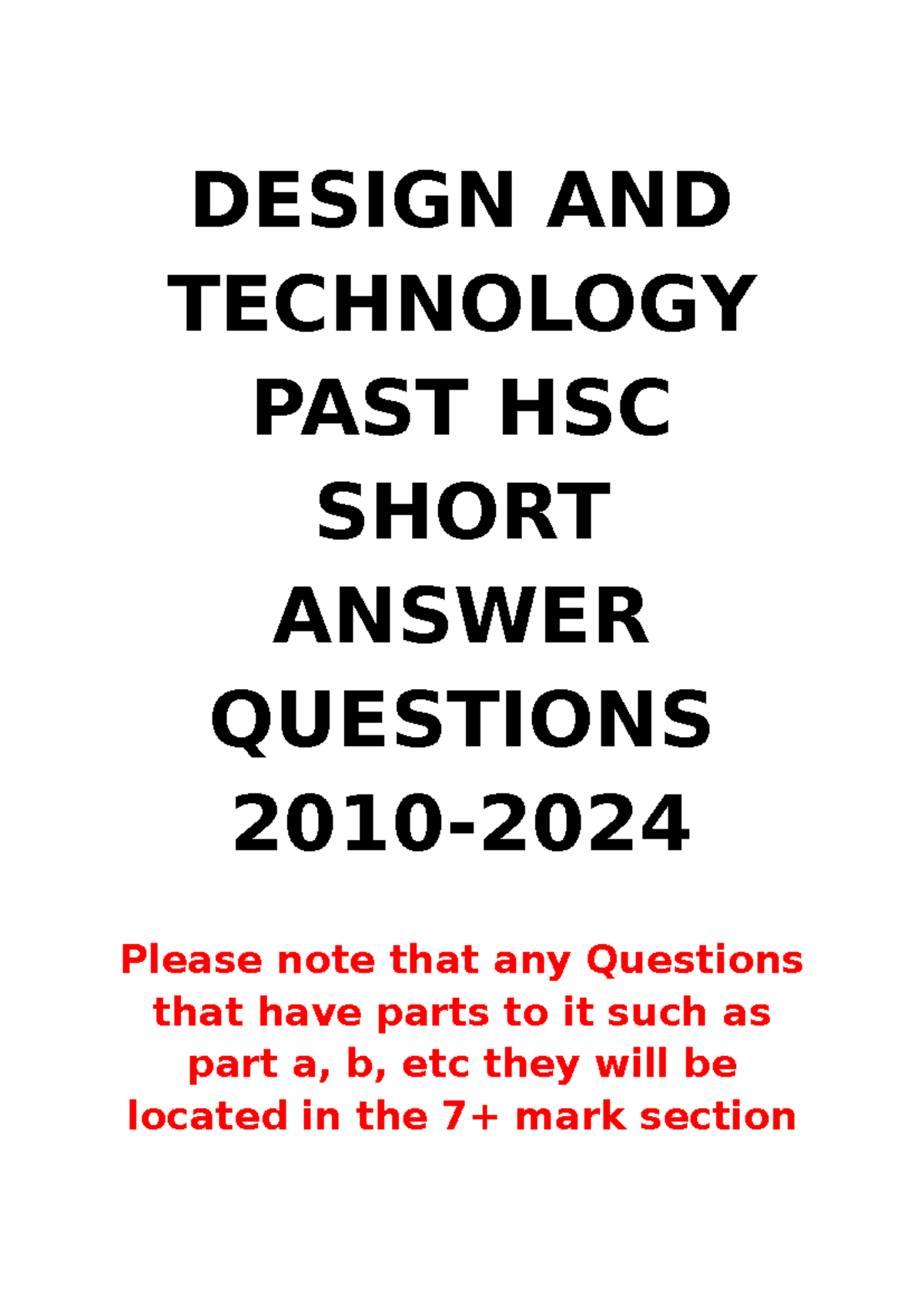 DESIGN AND TECHNOLOGY HSC PAST SHORT ANSWER QUESTIONS - Studocu