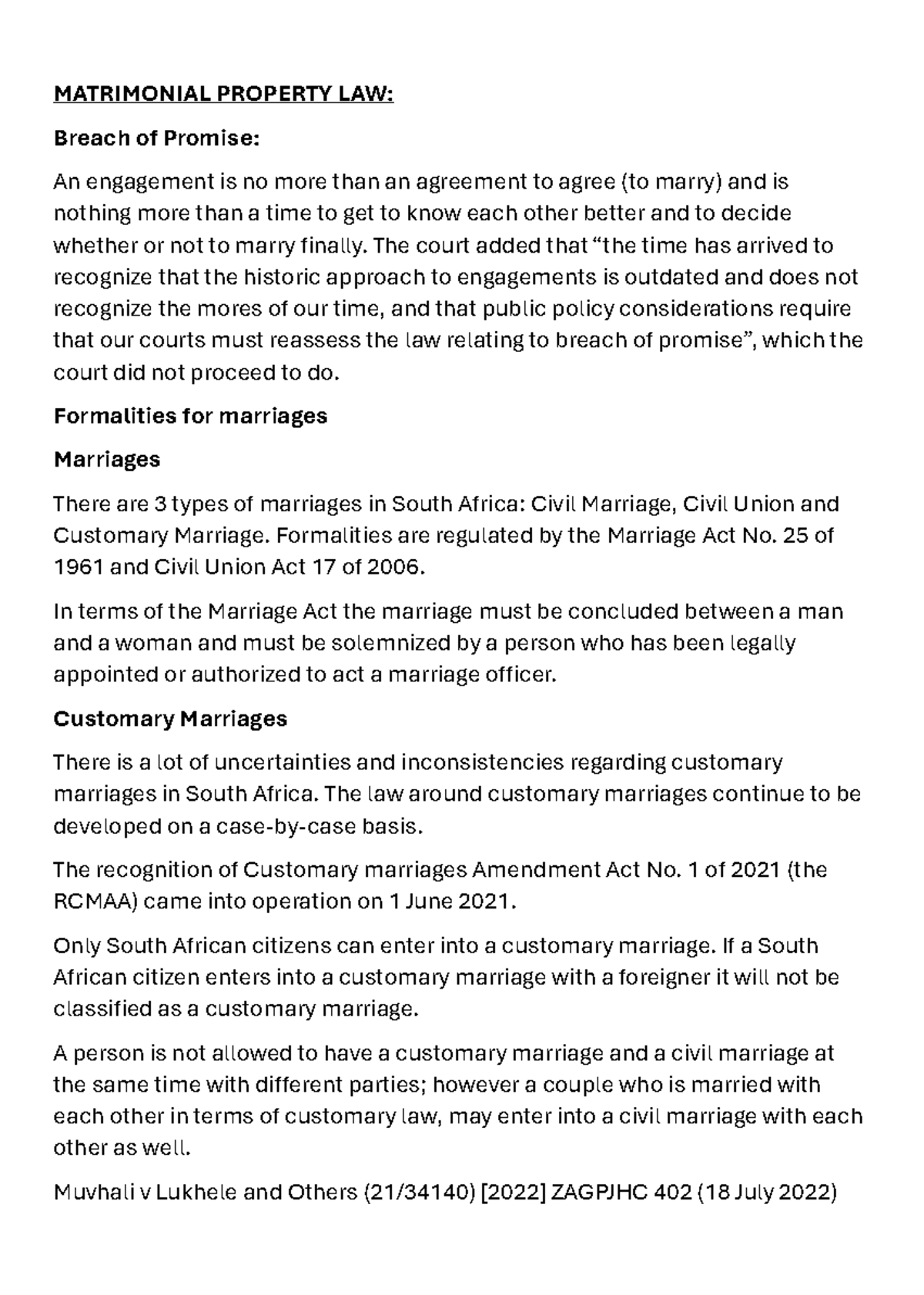 MATRIM 101: Matrimonial Property Law Overview and Key Cases - Studocu