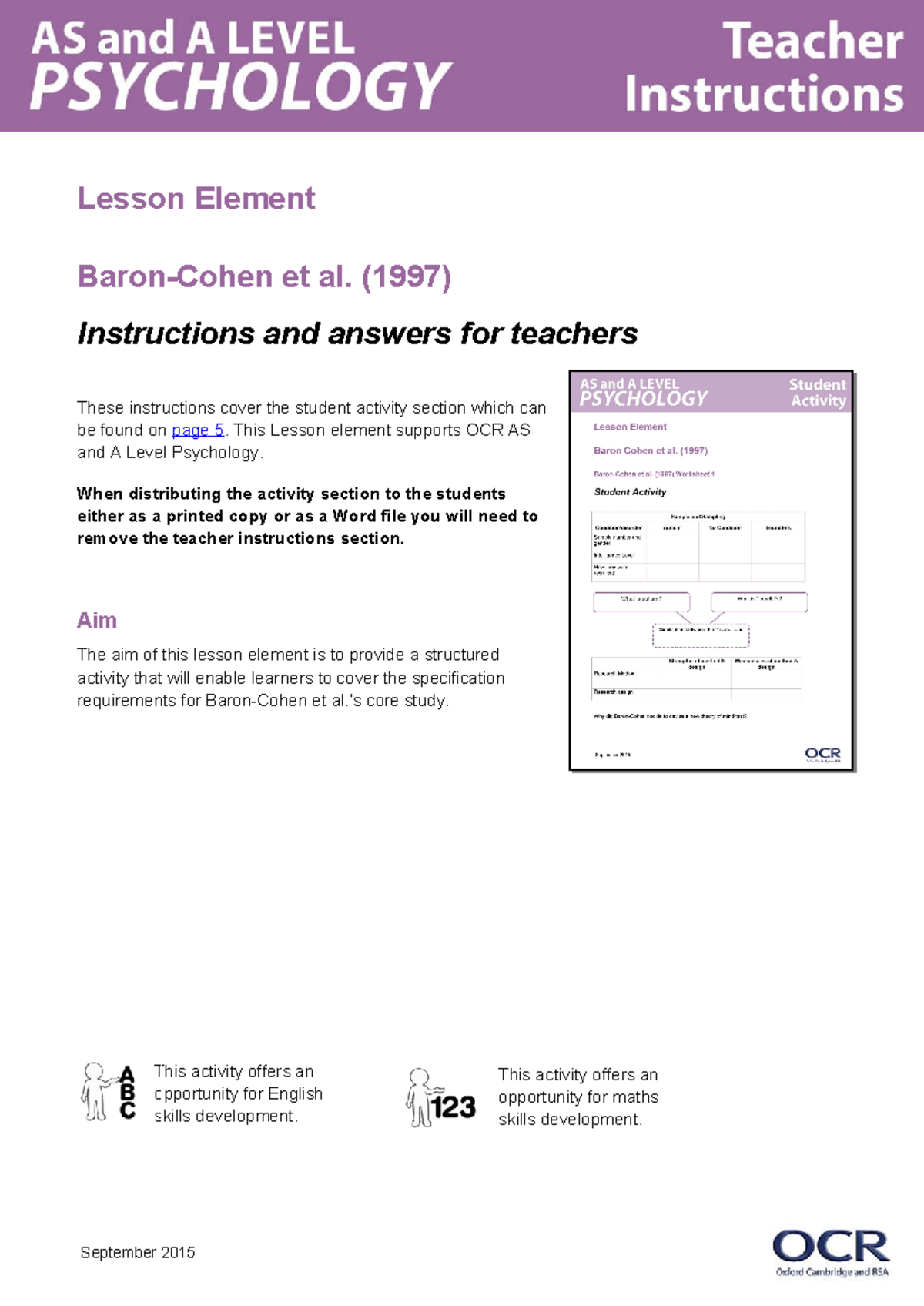 261325 Baron-Cohen et al. (1997) Lesson Element & Activities - Studocu