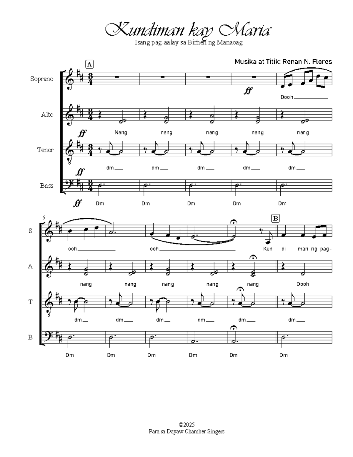 Kundiman Kay Maria: SATB Arrangement for Dayaw Chamber Singers - Studocu