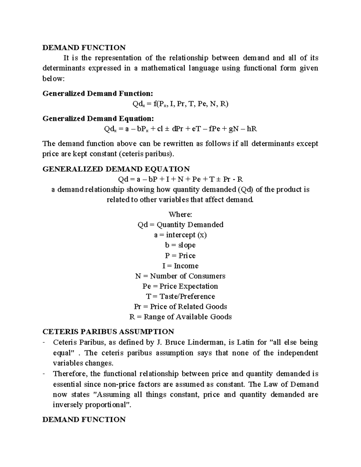 BASIC MICROECONOMICS: Understanding the Demand Function Explained - Studocu