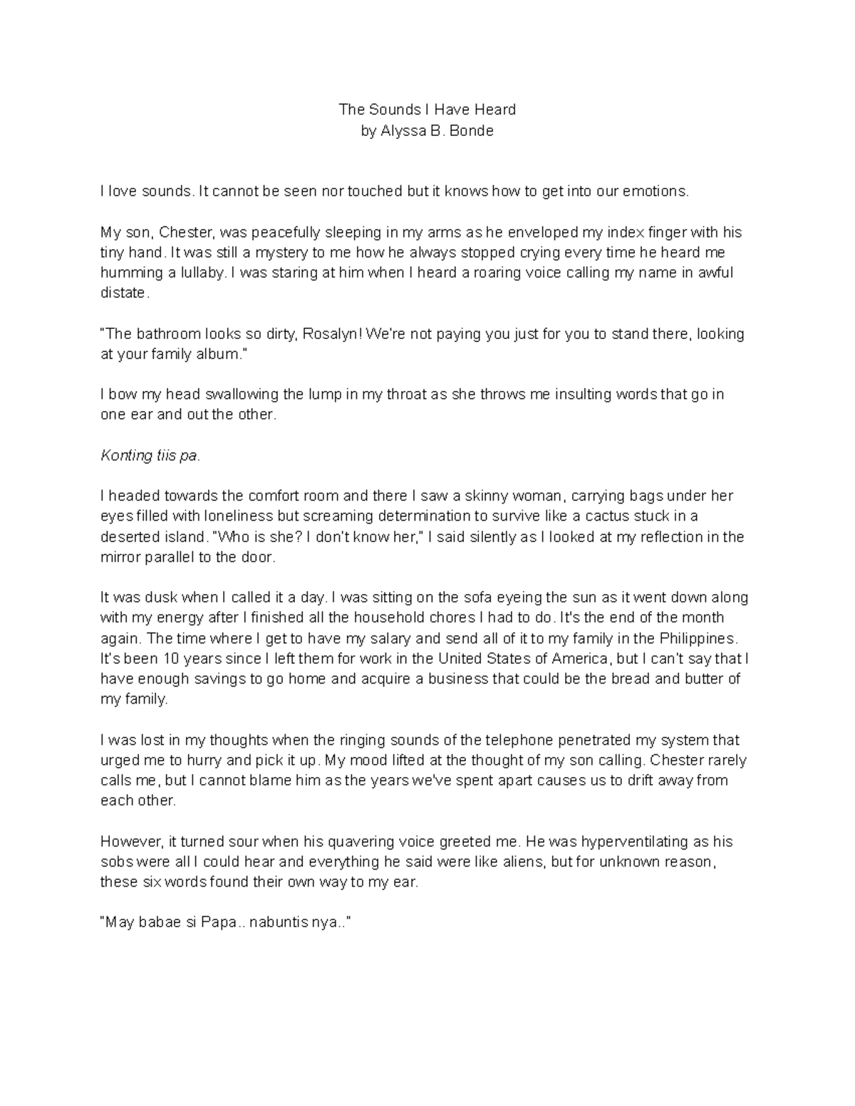 The Sounds I Have Heard - A Short Story on Emotions and Family - Studocu