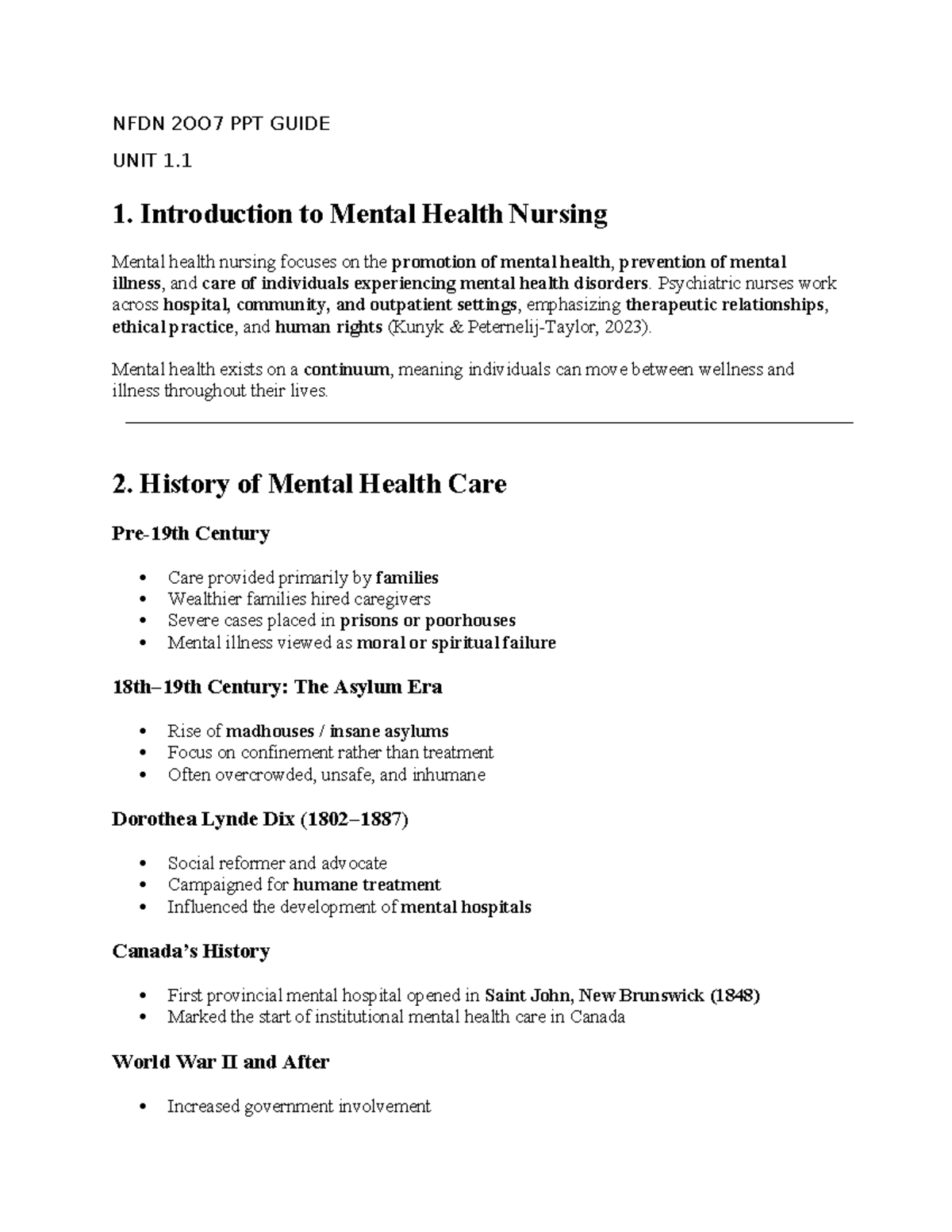 NFDN 2007 PPT Guide: Introduction to Mental Health Nursing - Studocu