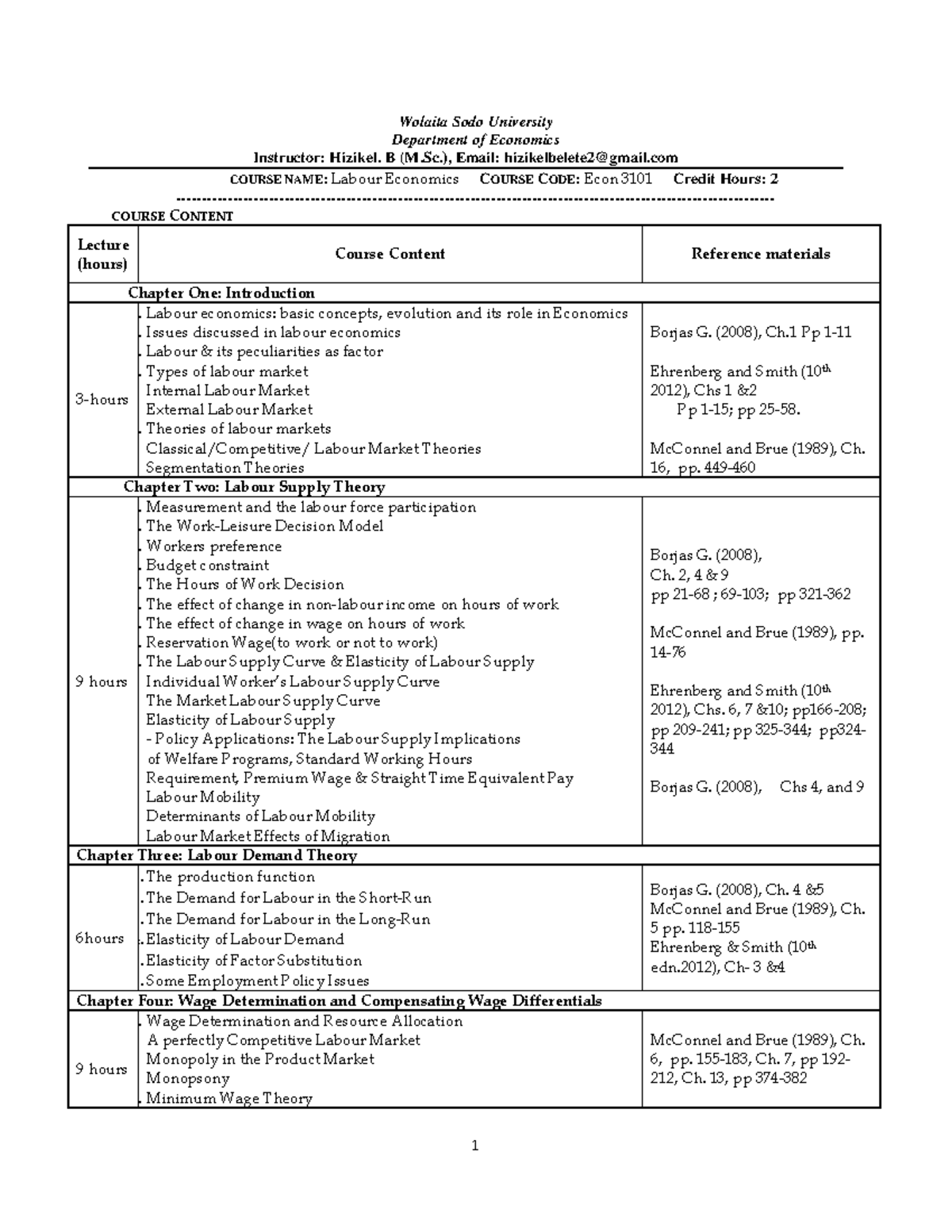 Econ 3101 Labour Economics Course Outline - 2016 EC - Studocu