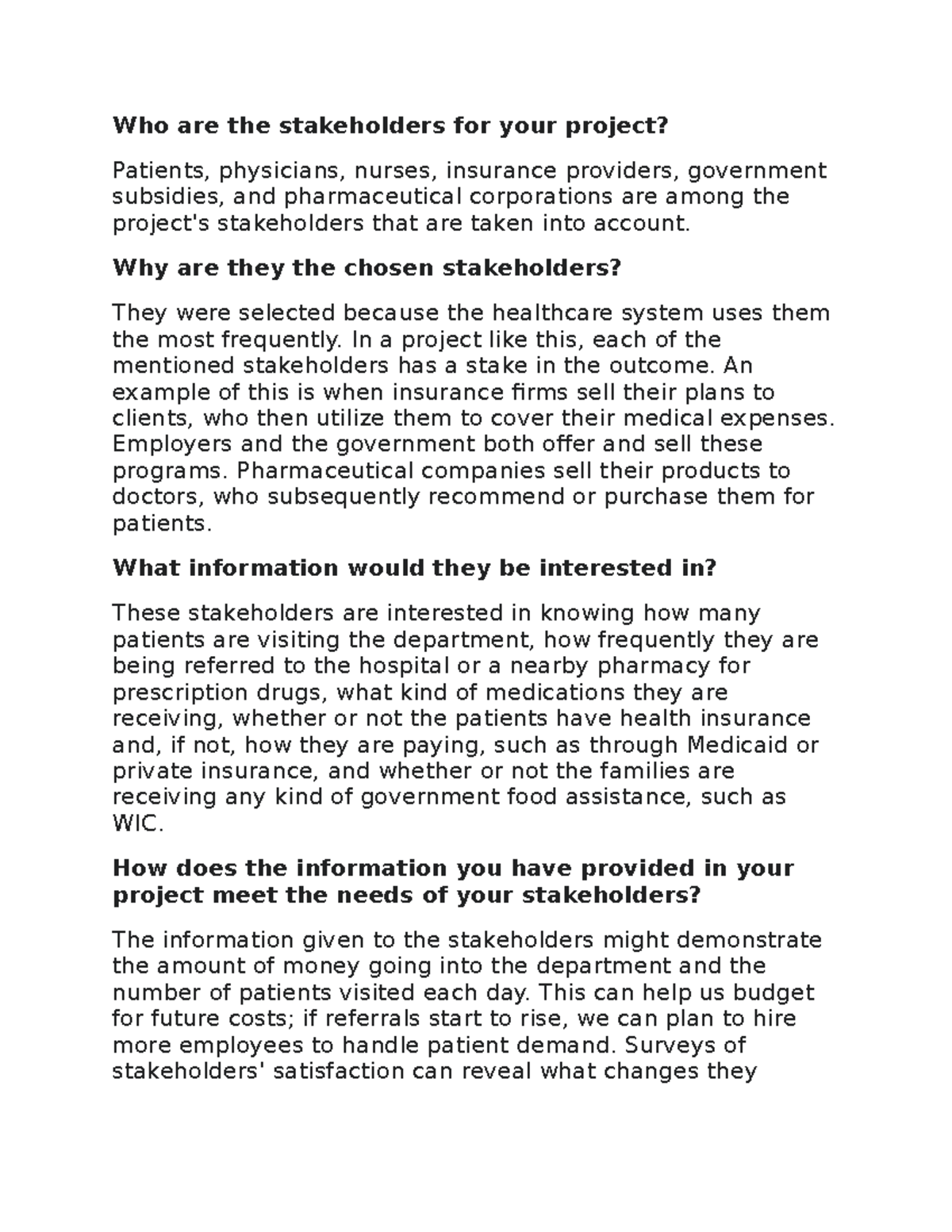 Week 6 Discussion: Stakeholder Analysis for Capstone Project - Studocu