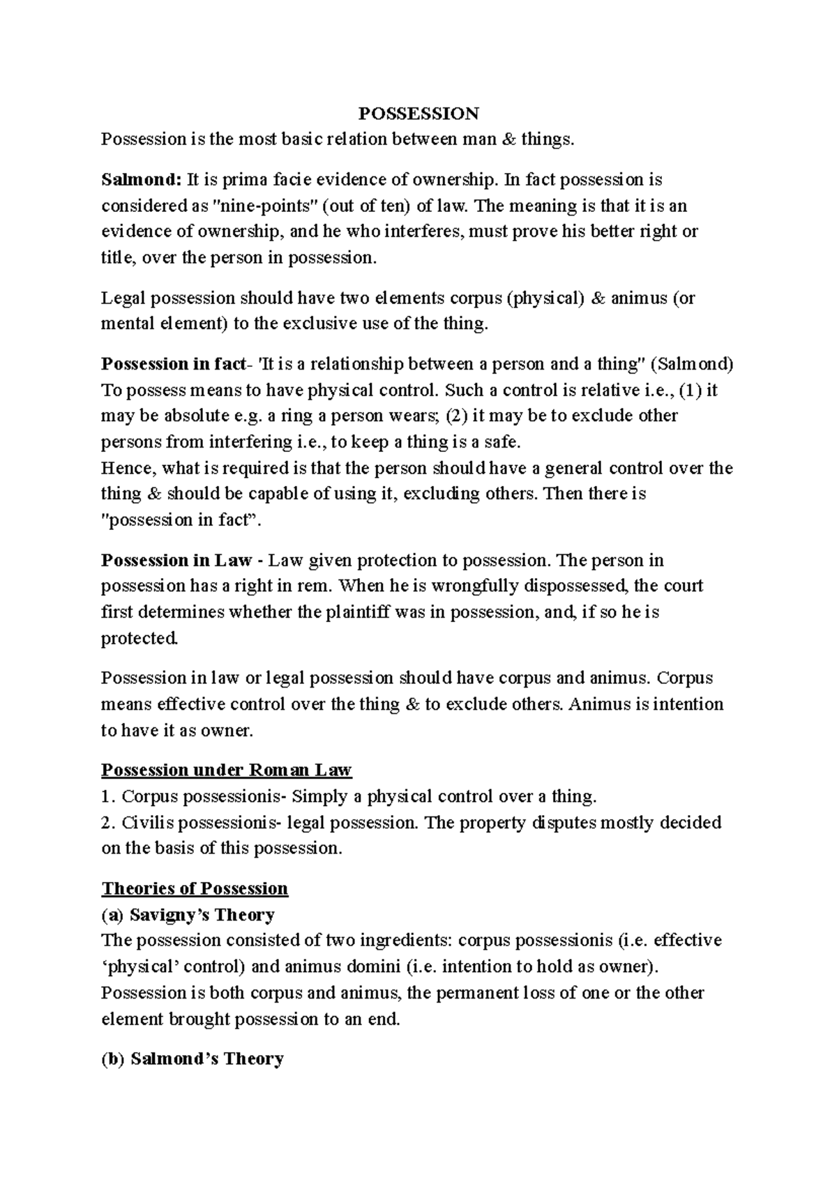 Unit-V: Legal Concepts of Possession, Ownership, Liability ...