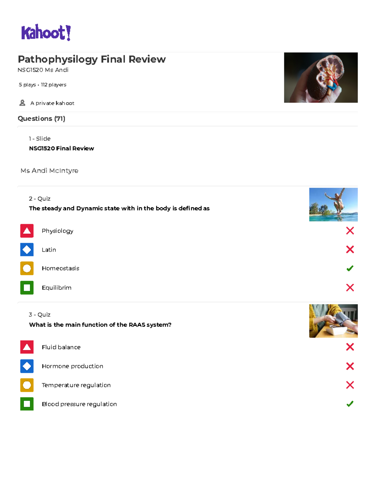 NSG1520 Pathophysiology Final Review Kahoot Questions & Answers - Studocu
