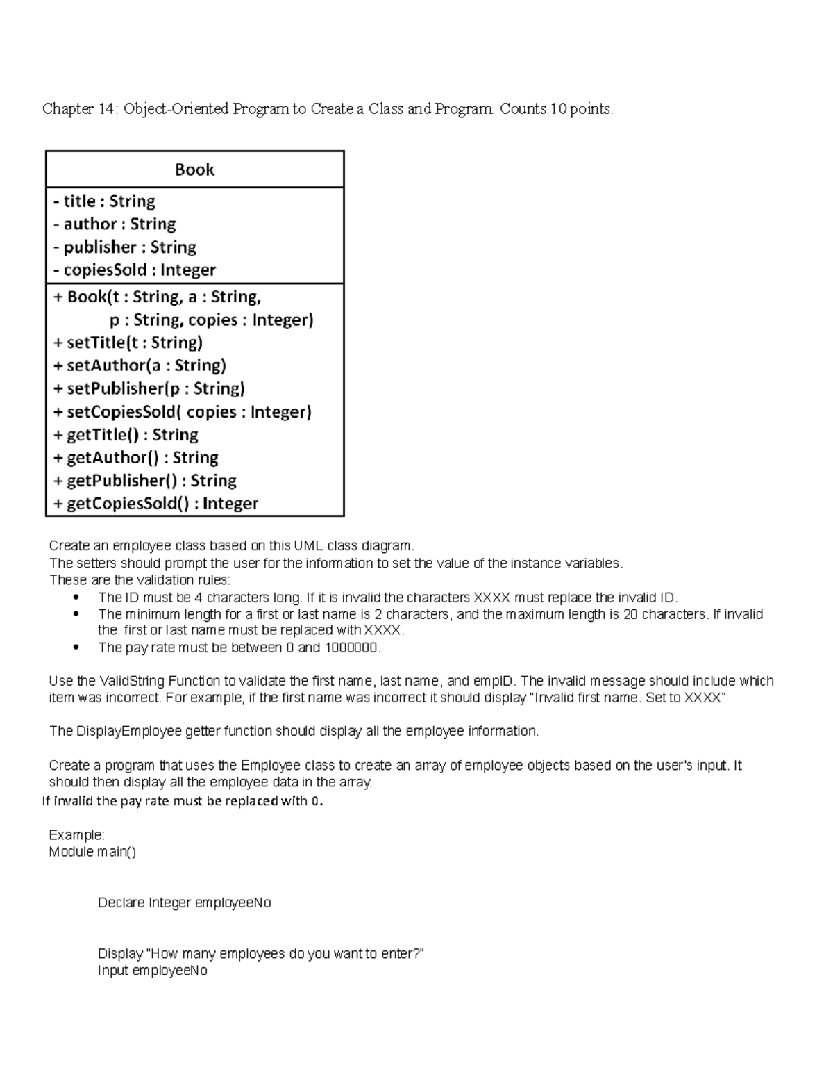 Chapter 14 Homework: Object-Oriented Class Creation and Validation - Studocu