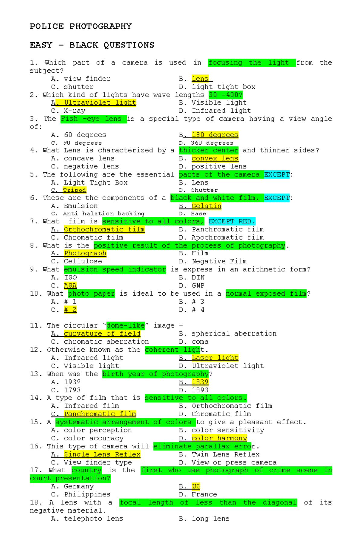 Forensic Photography Study Questions and Answers - Course Code FP101 ...